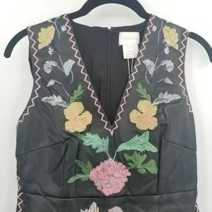 foxiedox | Dresses | Foxiedox Vegan Leather Floral Embroidered Dress ...